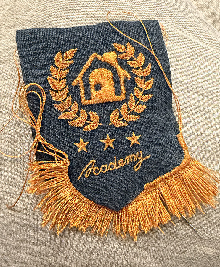 Embroidered Happy Home Academy mini-pennant - Liz Denys