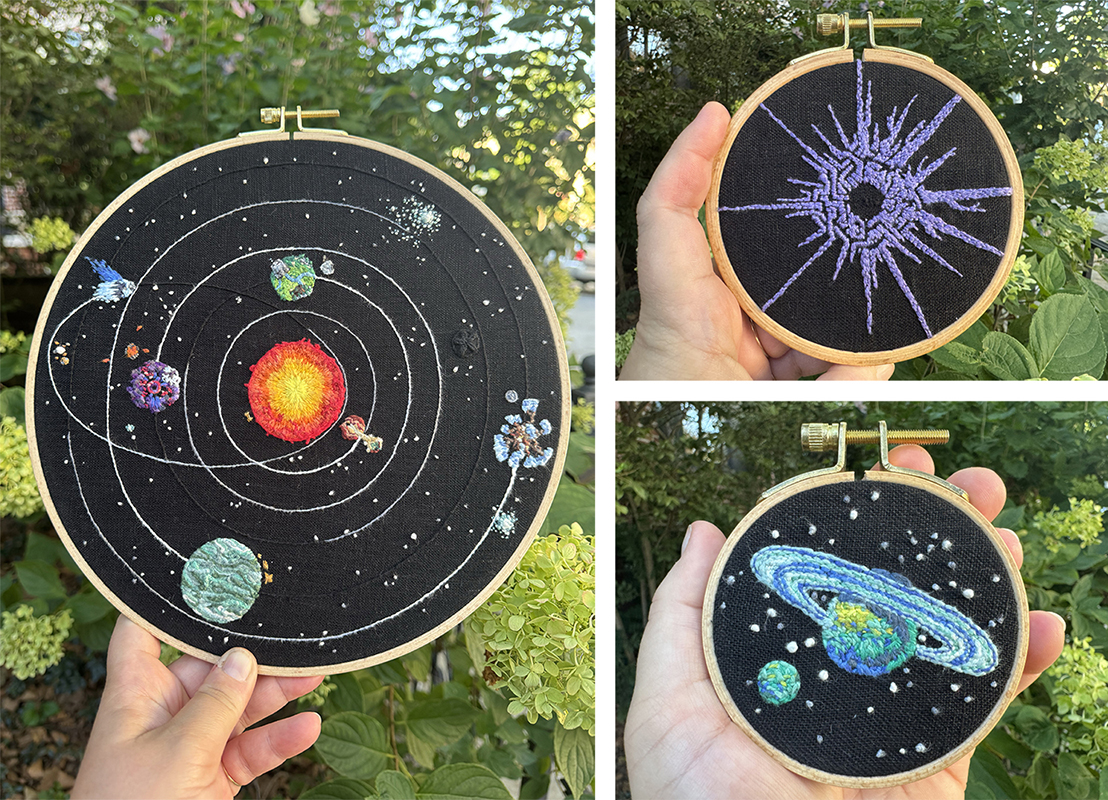 Outer Wilds solar system embroidery - Liz Denys
